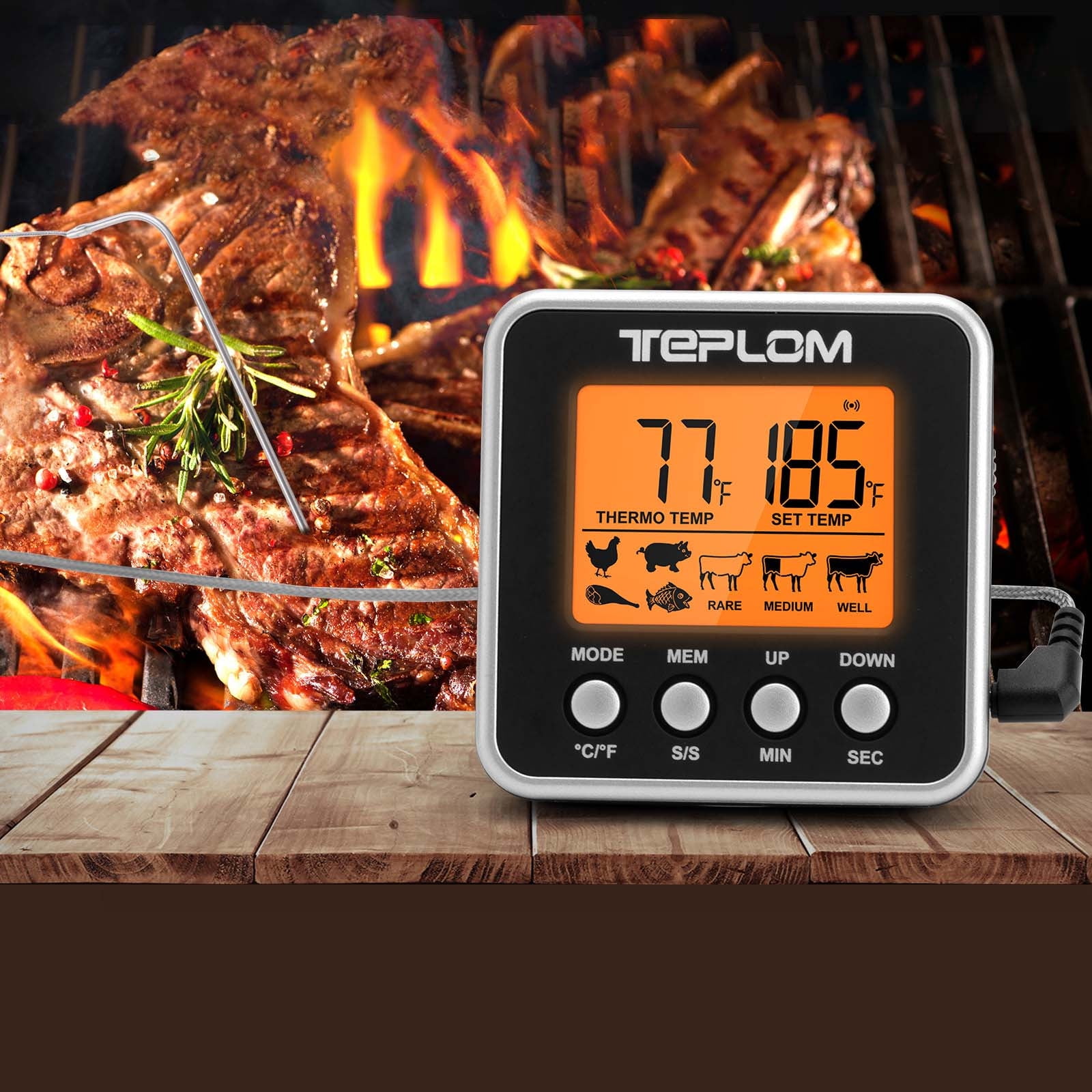 Digital Meat Thermometer, Large Screen Barbecue Fork, Backlit LCD ...