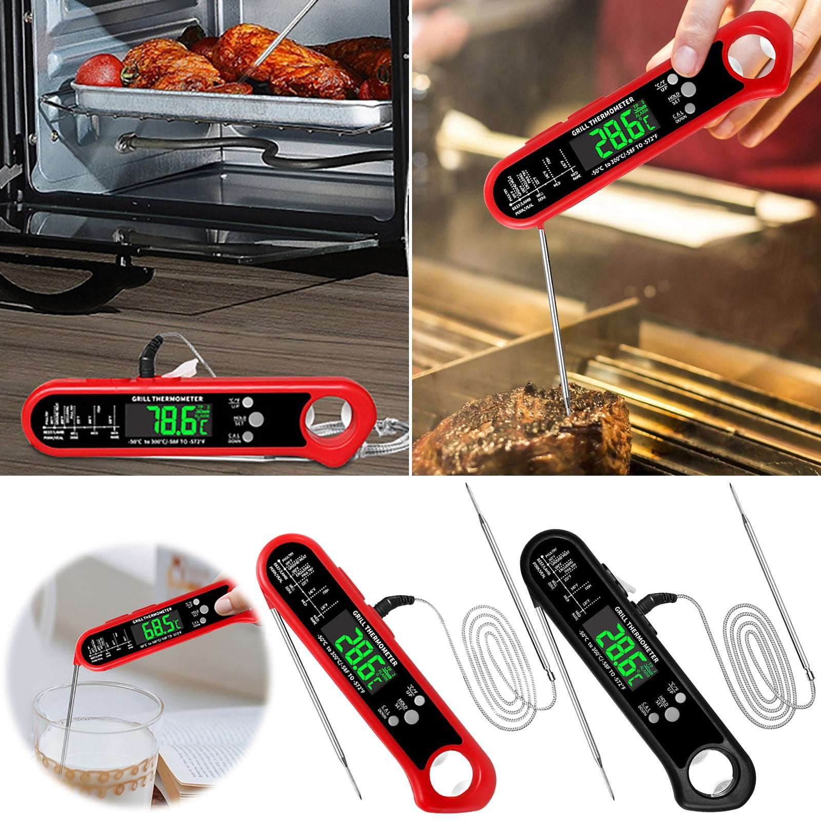 Digital Meat Thermometer Probe Folding Magnetic Back Instant Read 3 ...