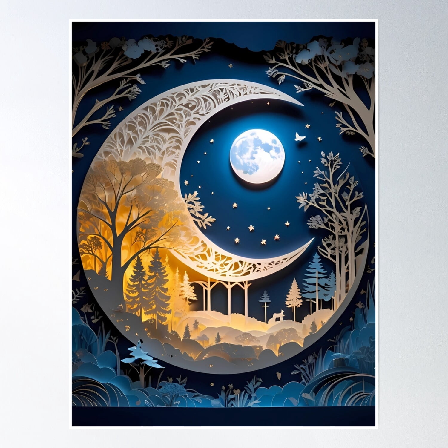 Digital Moon Paper Cut Art | Celestial Nature-Inspired Design | Elegant ...