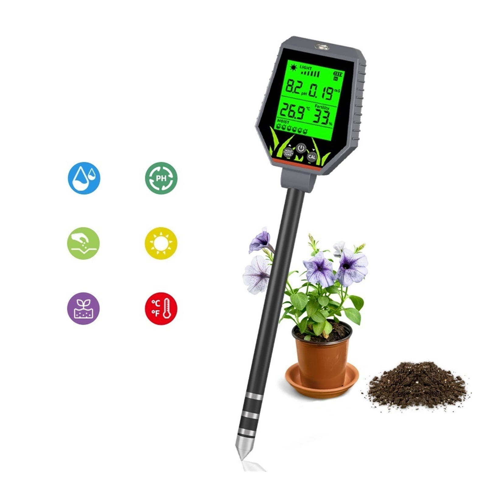 Digital Multifunctional Soil PH EC Meter Garden Fertility Moisture Test ...