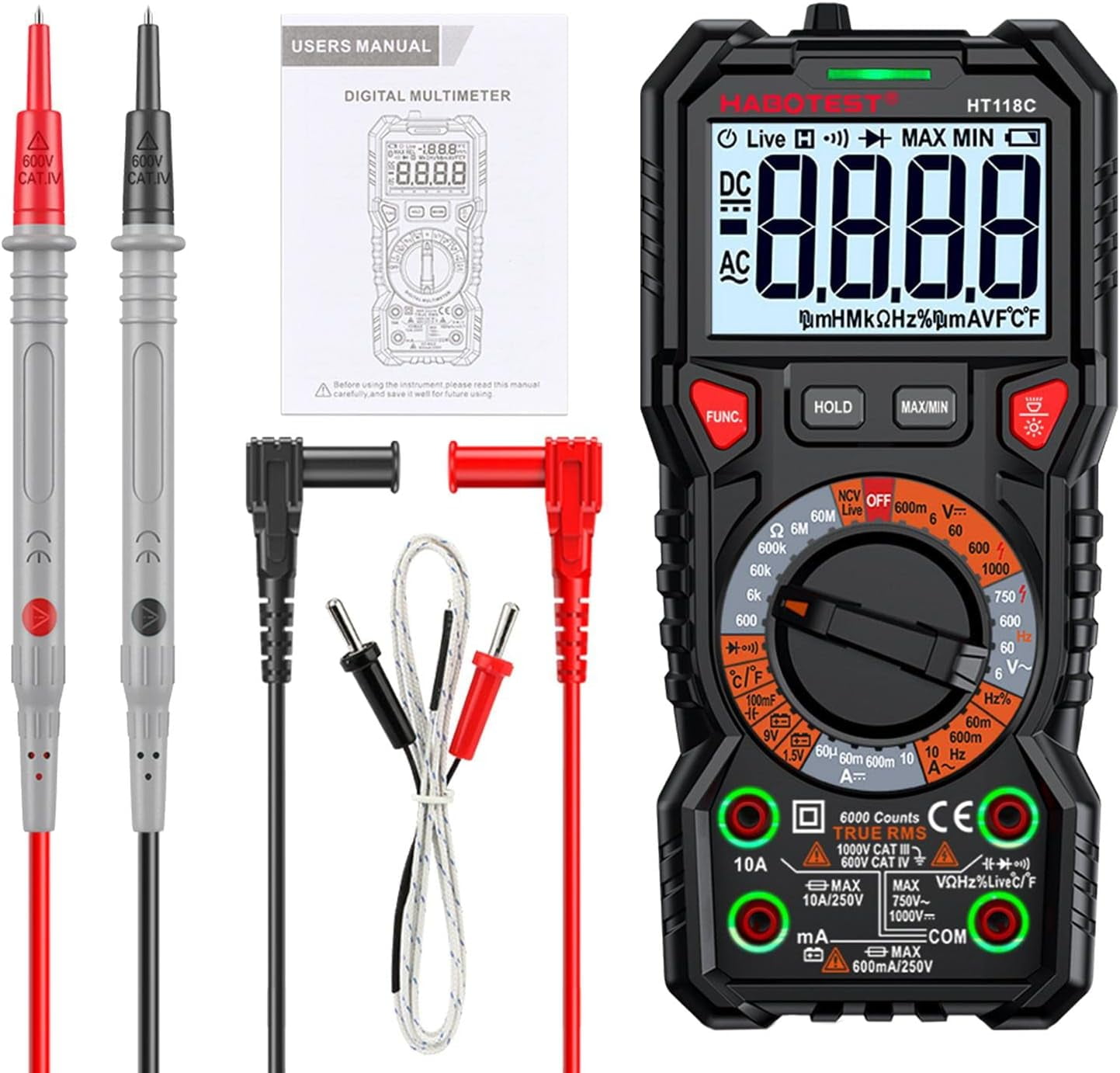 Digital Multimeter HT118 True RMS Digital Multimeter, Auto Range NCV Hz ...