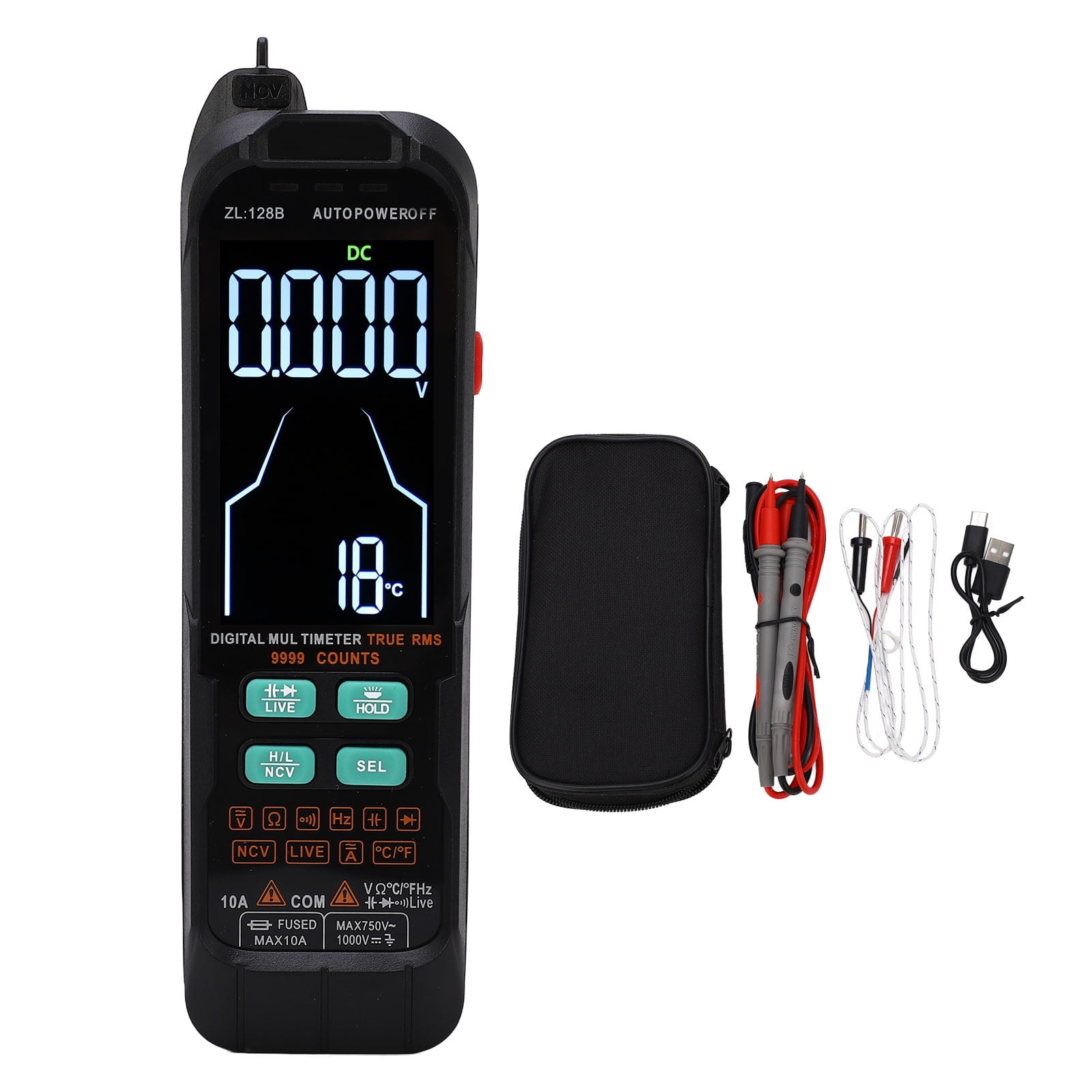 Digital Multimeter Portable Large Backlit Screen 1000mAh Current ...