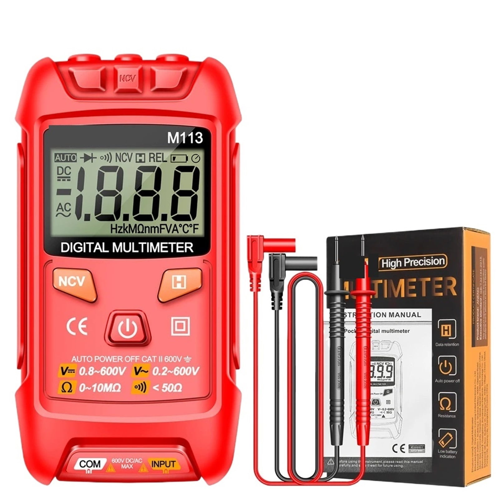 Digital Multimeter Voltage Tester 1999 Counts Auto Ranging Amp Ohm ...