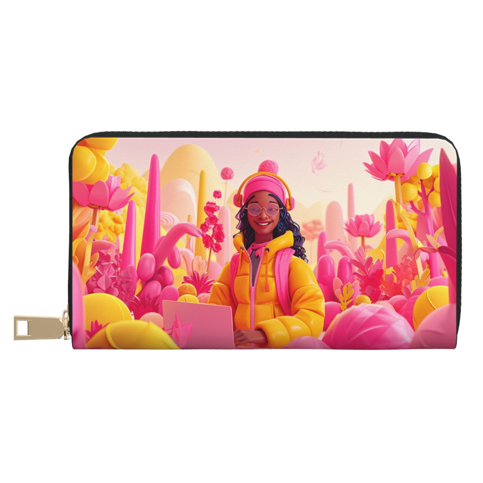 Digital Nomad Pink Landscape Wallet Women, Leather Bifold Multi Card ...