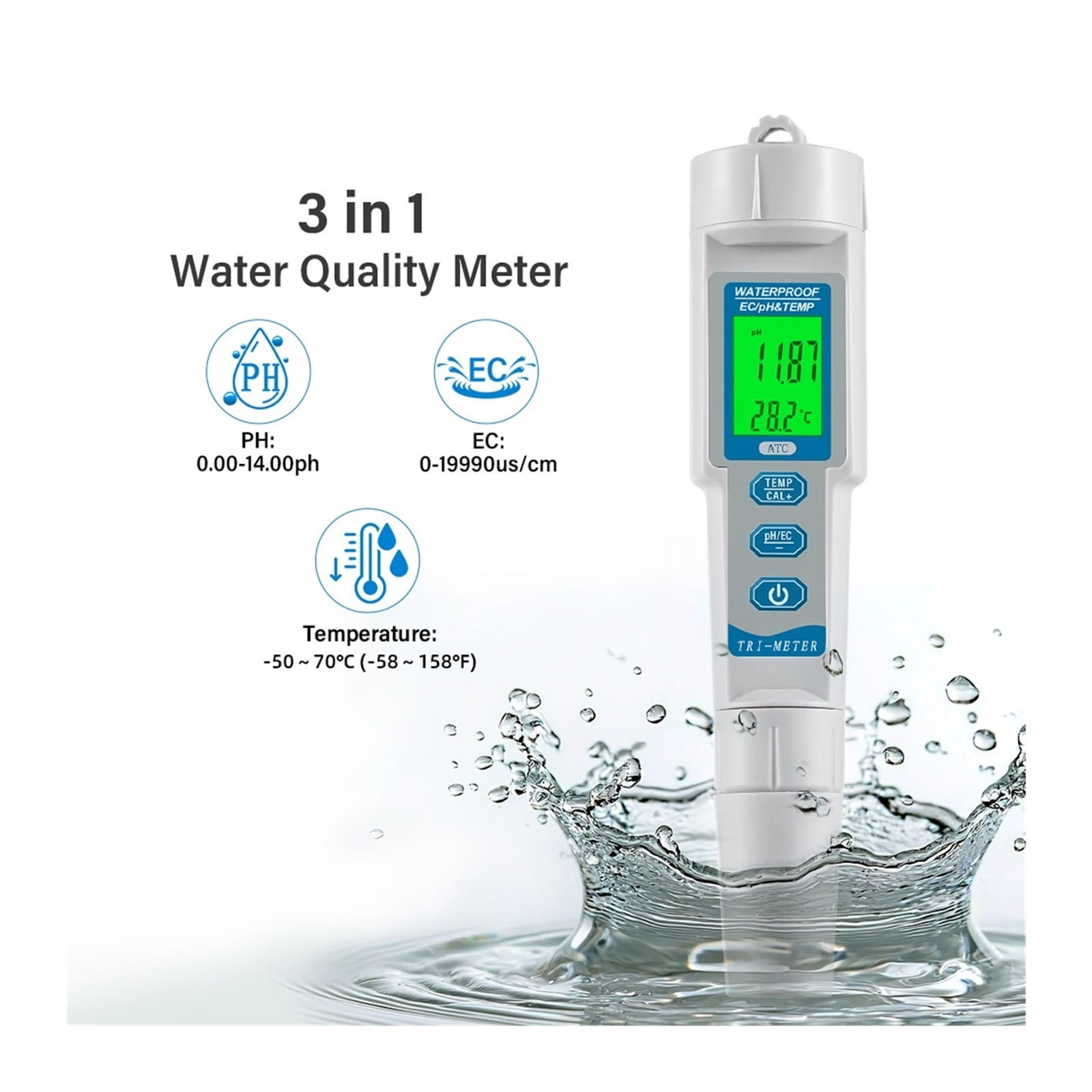 Digital PH EC TDS Meter 3 In 1 Water Quality Tester With Temperature ...