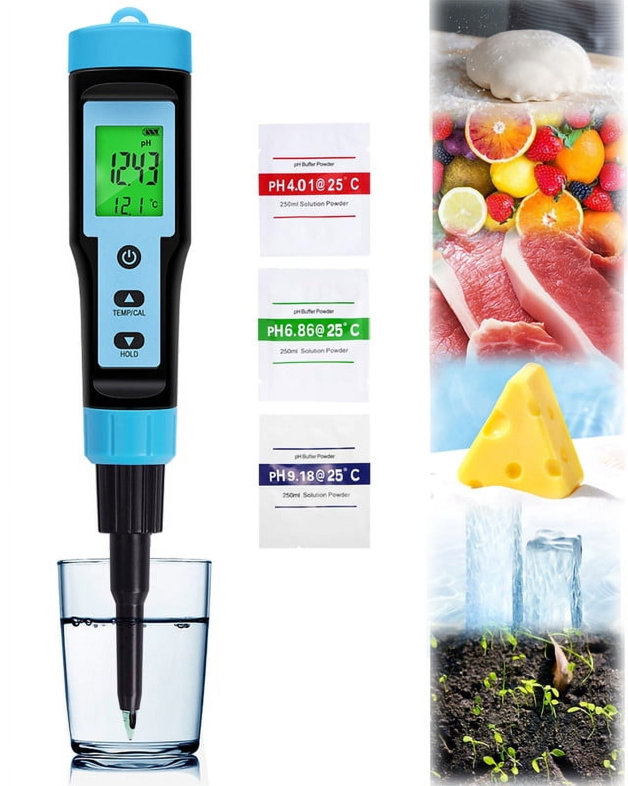 Digital PH Meter for Food, Soil PH Meter with Backlit LCD Display, High ...