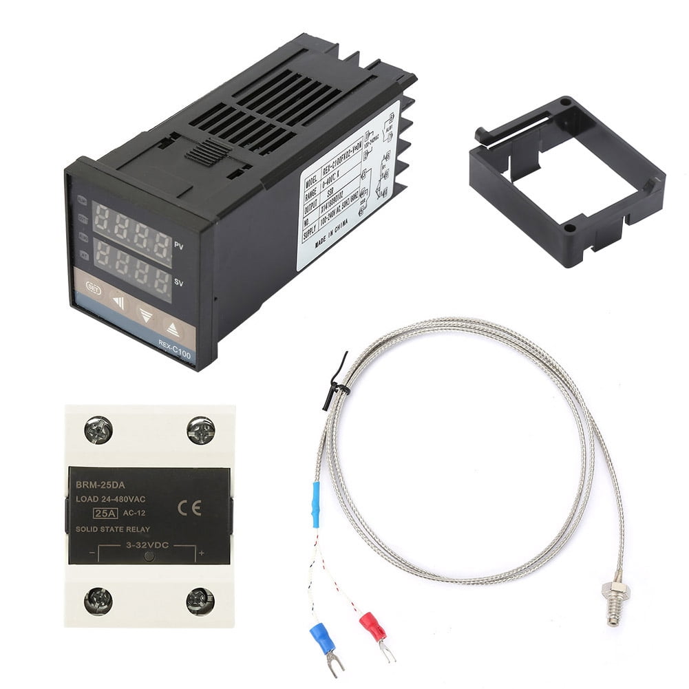 Digital PID Temperature Controller Kit, AC 110-240V, Range 0-400°C, Includes 25A Solid State ...