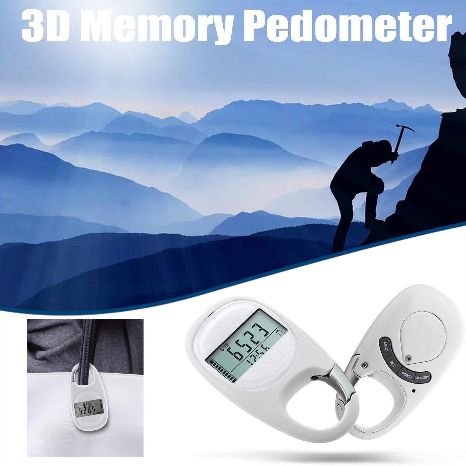 Digital Pedometer for Walking 3D Step Counter Tracks Steps Distance ...