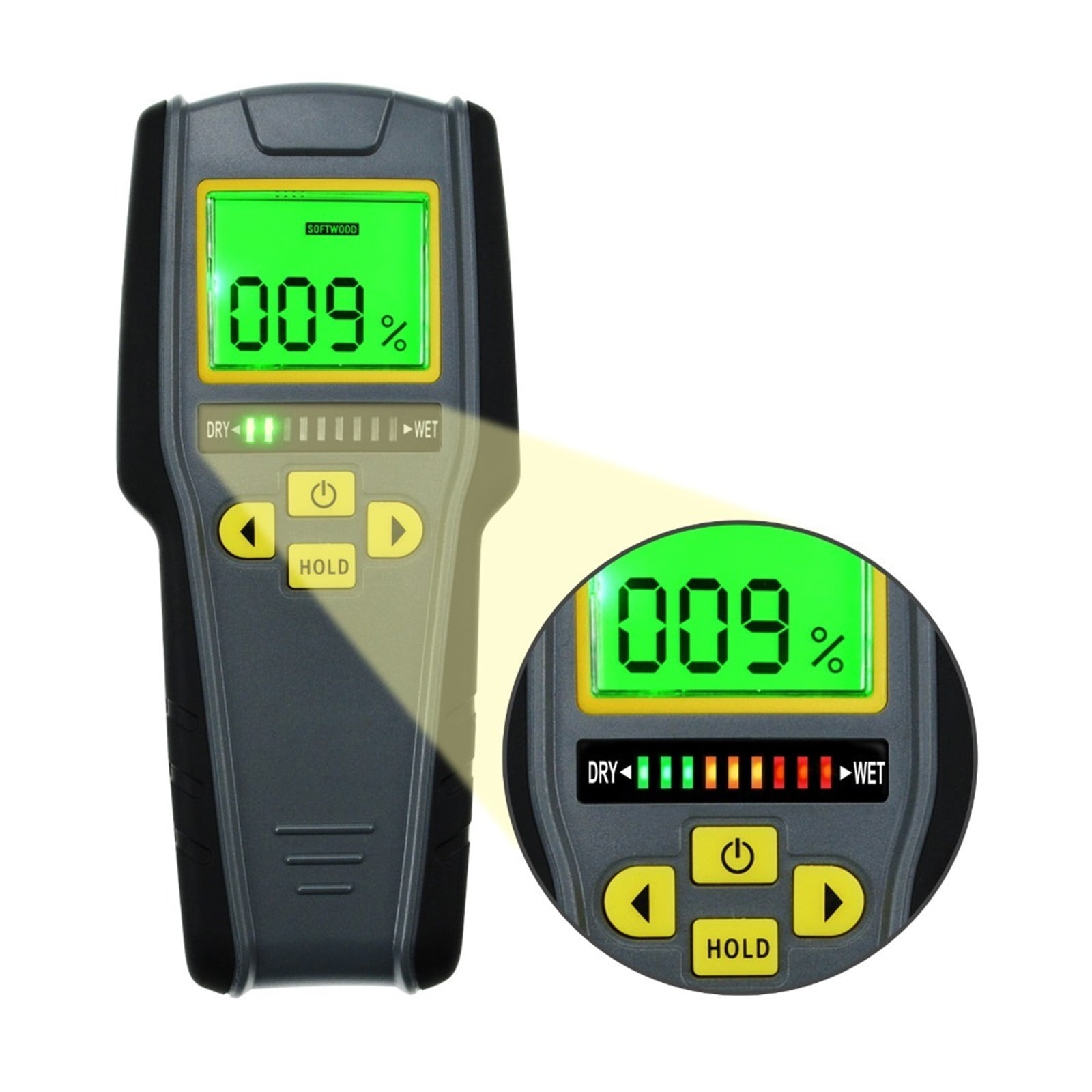 Digital Pinless Non-invasive Inductive Moisture Meter Tricolor Bar ...
