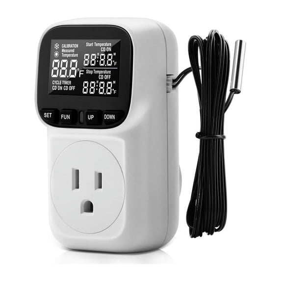 Digital Plug in Thermostat, 120V Outlet, Heating Cooling Control, LED ...