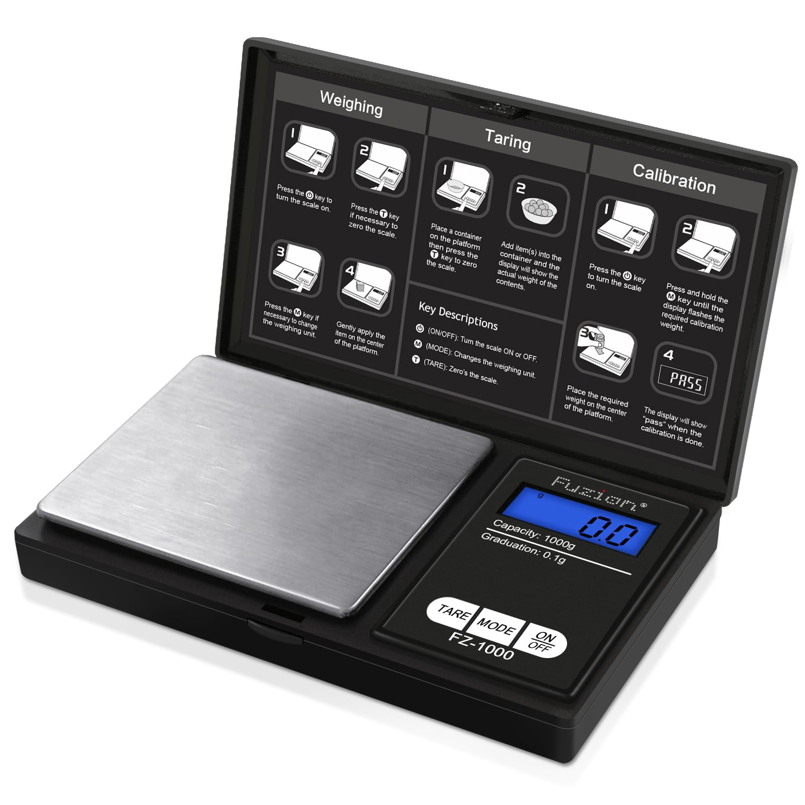 Digital Pocket Gram Scale 1000g/0.1g, Small Digital Scales Grams Ounces ...