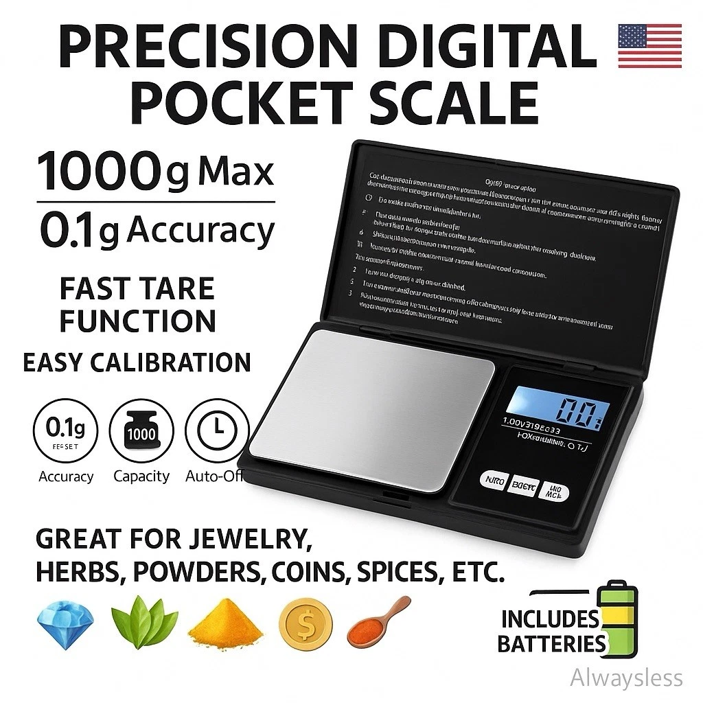 Digital Pocket Scale 1000G X 0.1G Portable Weight Jewelry Gram Coin ...
