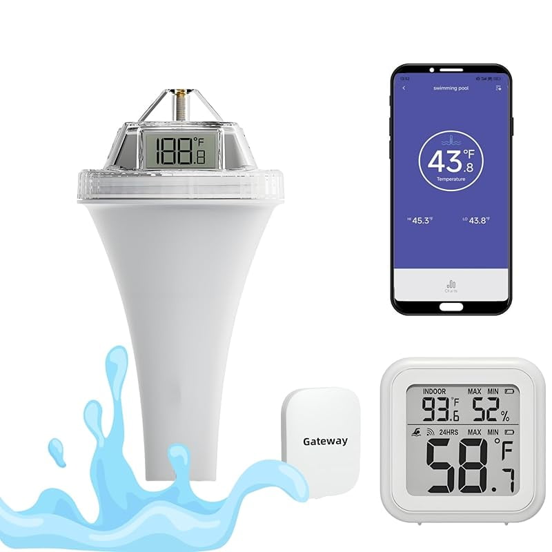 Digital Pool Thermometer with Hub, Remote Checking Easy Read Digital Floating Water Thermometer ...