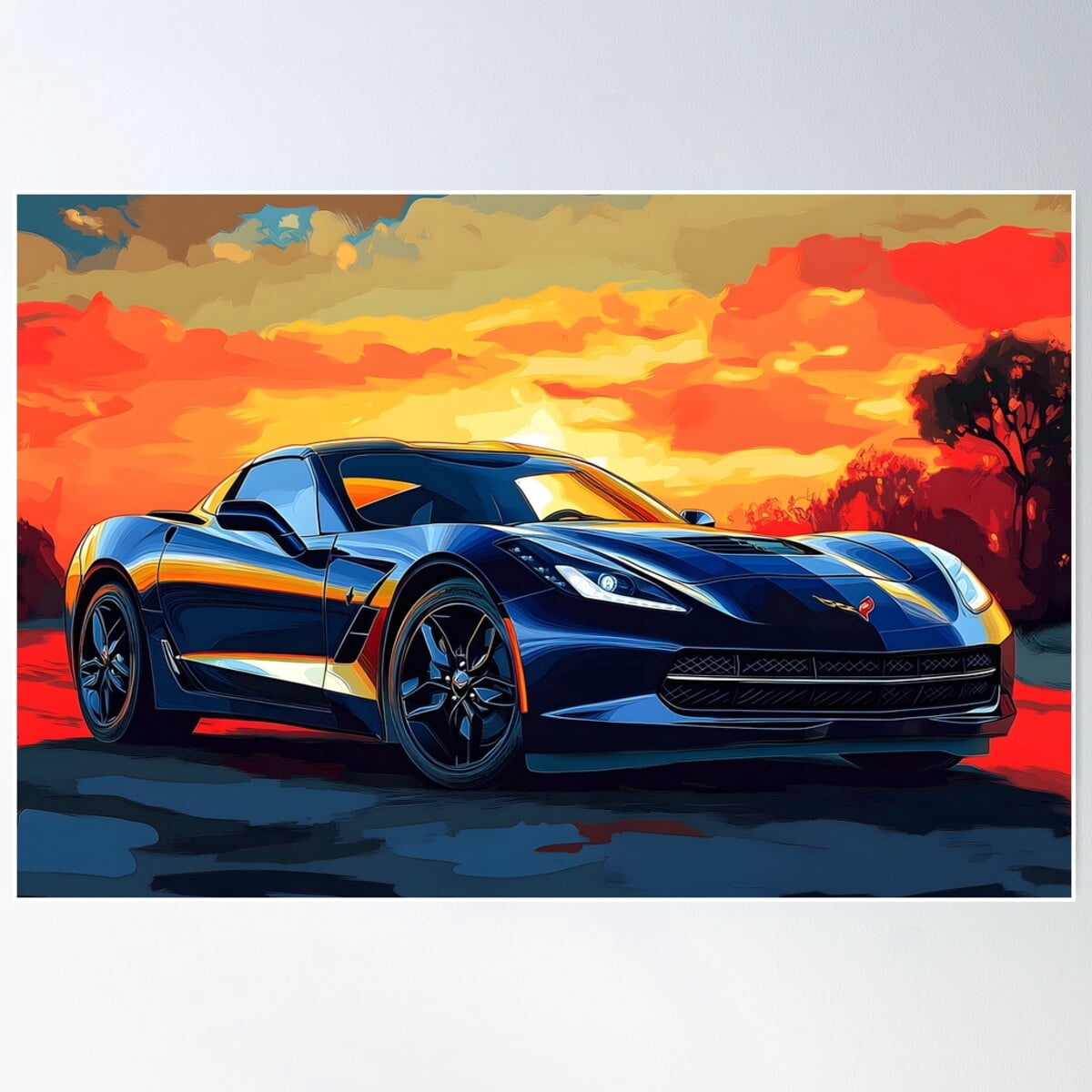 Digital Pop Art – Blue Chevrolet Corvette Stingray C7 Vi Poster Wall ...