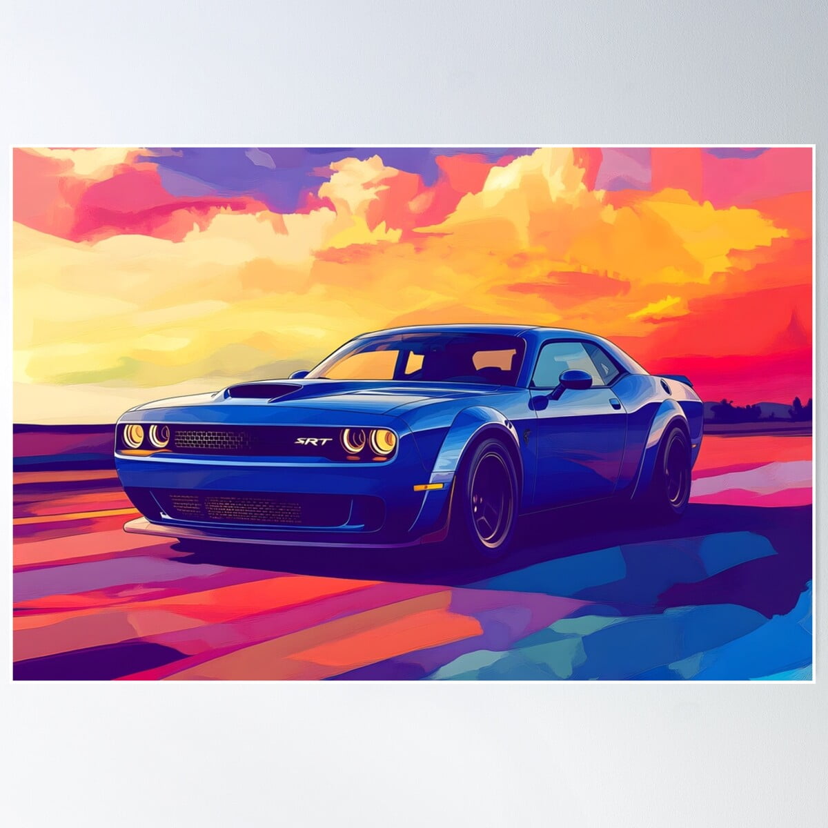 Digital Pop Art Painting – Blue Dodge Challenger Srt Vi Poster Wall Art ...