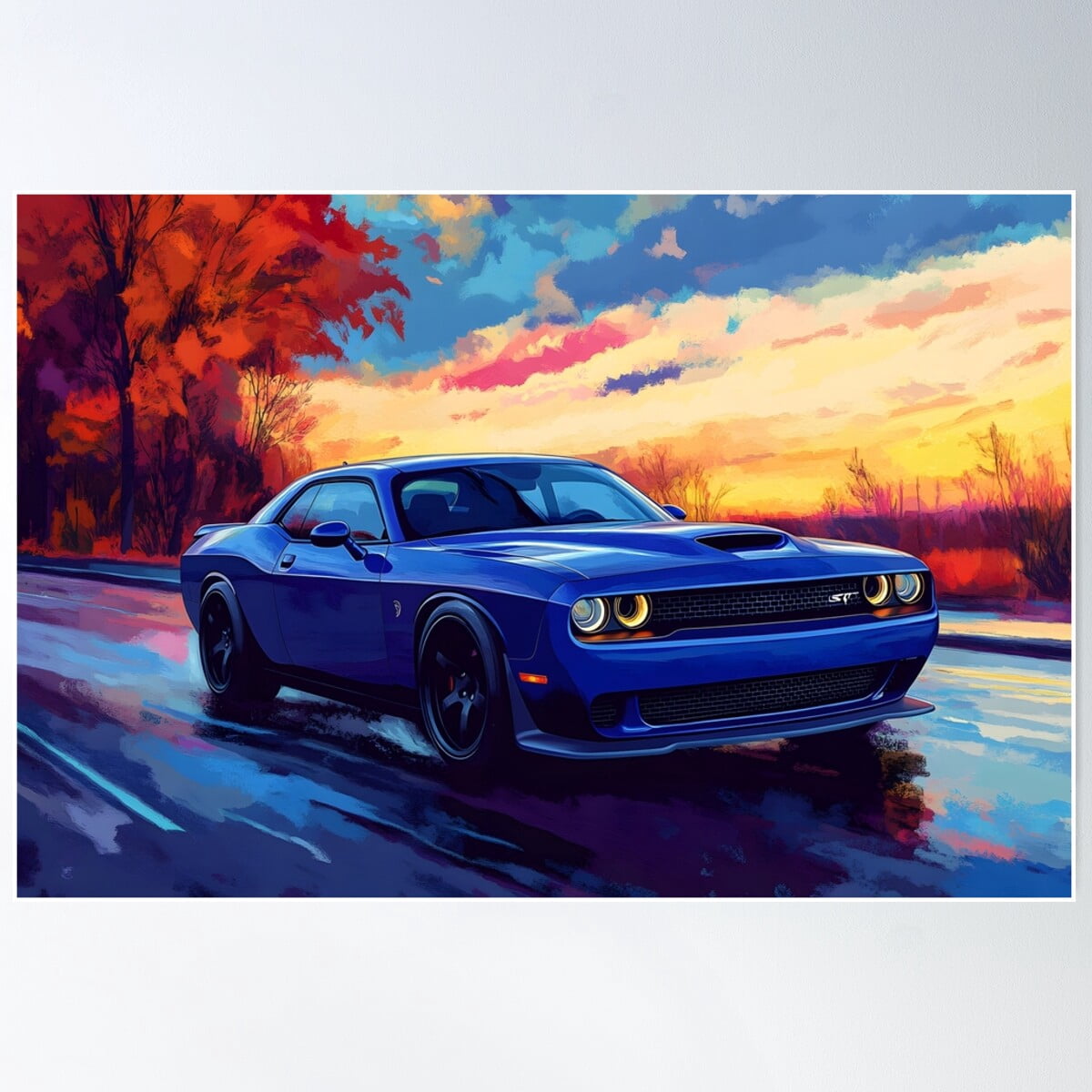 Digital Pop Art Painting – Blue Dodge Challenger Srt X Poster Wall Art ...