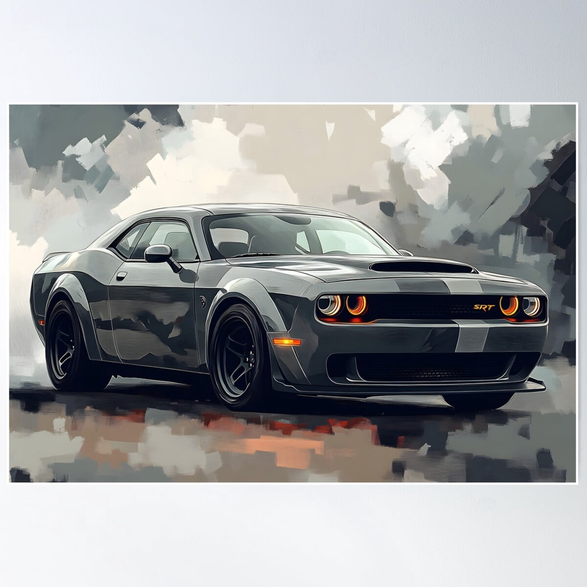 Digital Pop Art Painting – Grey Dodge Challenger Srt X Poster Wall Art ...