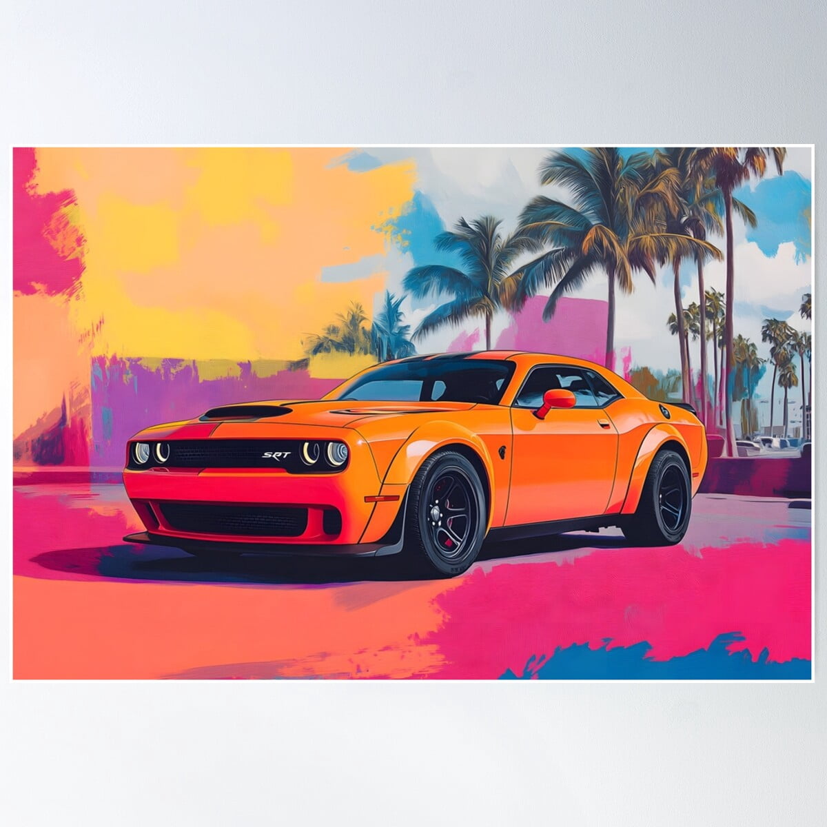 Digital Pop Art Painting – Orange Dodge Challenger Srt Poster Wall Art ...