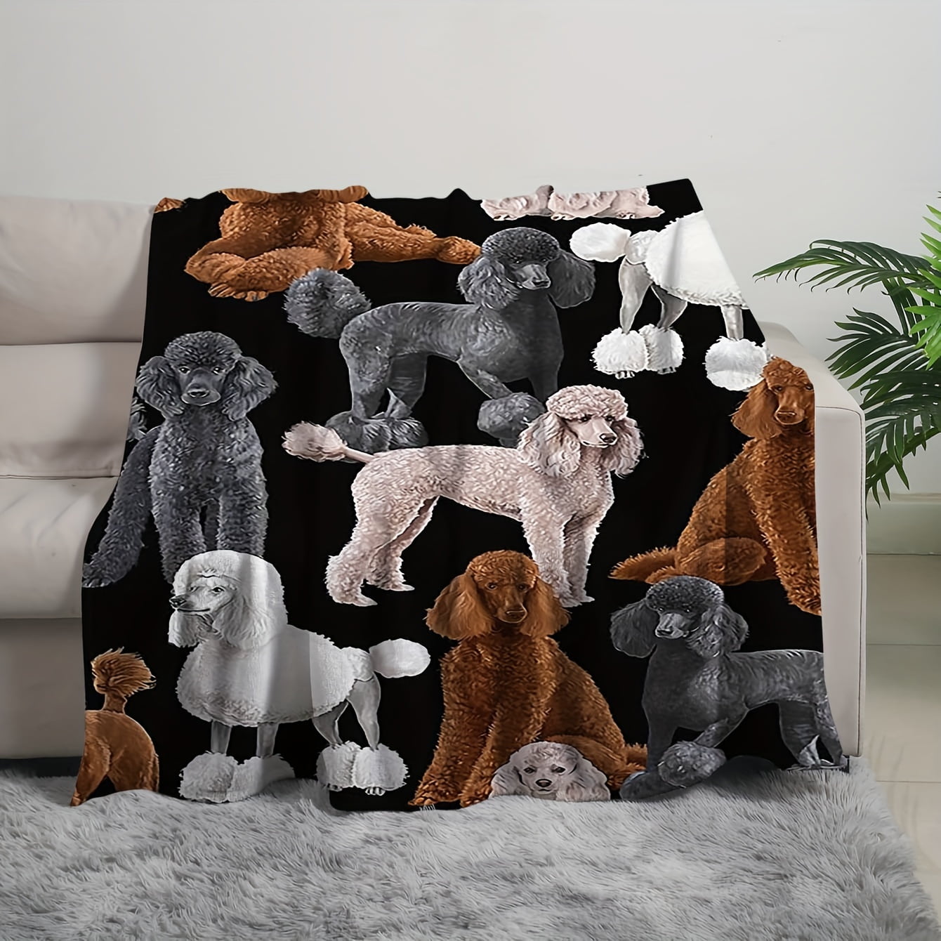 Digital Print Poodle Flannel Fleece Blanket - Reversible Soft Cozy ...