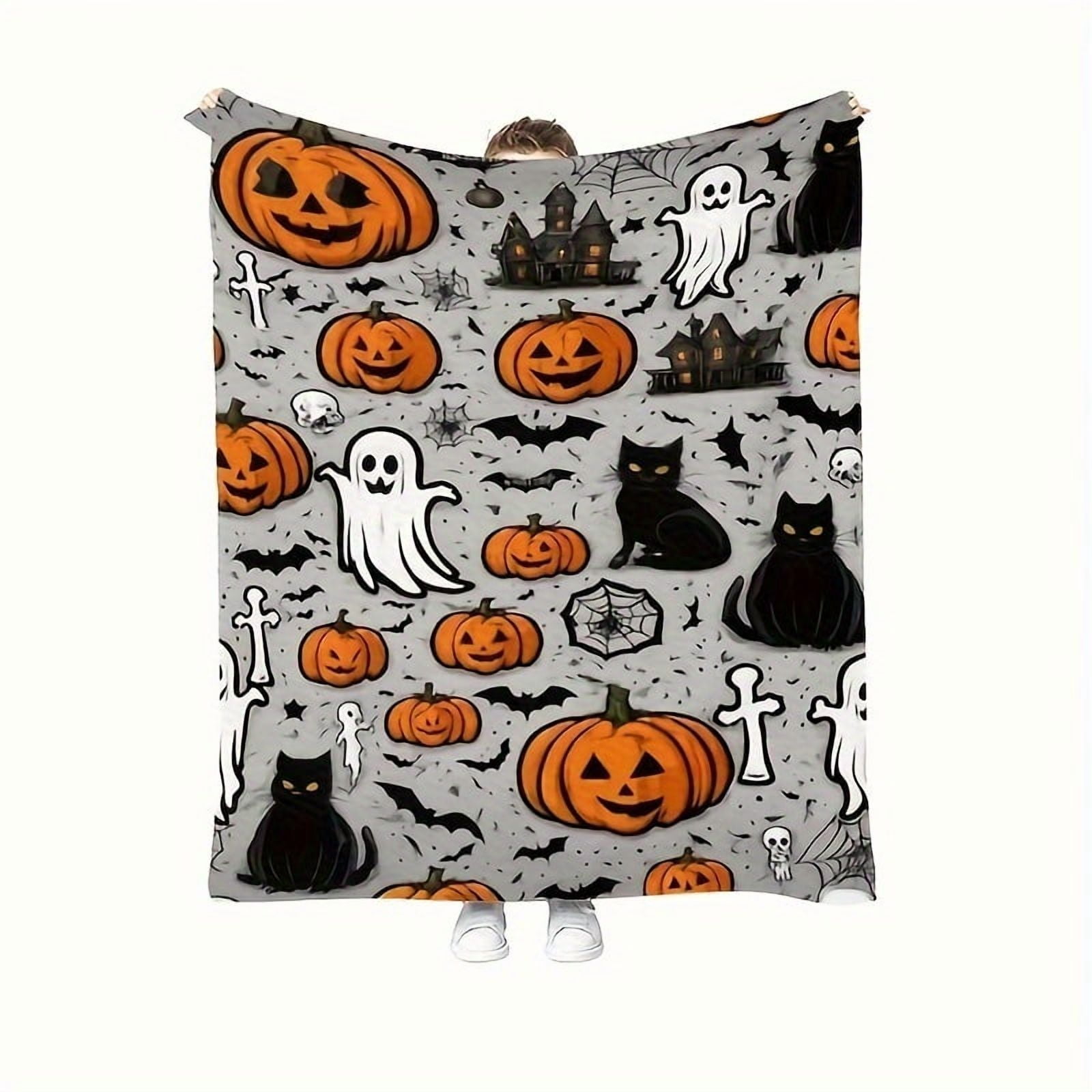 A Digital Printed Blanket Featuring Halloween Pumpkin Designs, Perfect ...