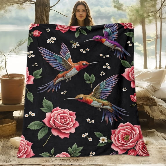 Digital Printed Floral Bird Pattern Flannel Blanket - 100% Cotton, All ...