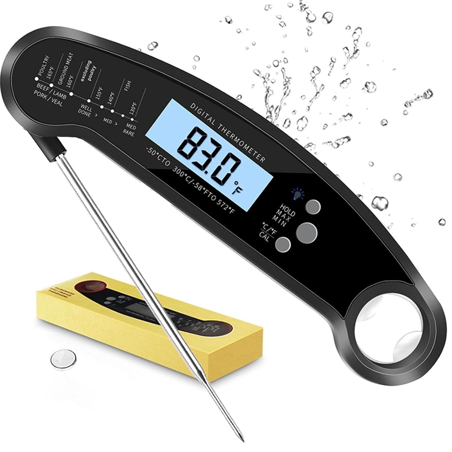 Digital Probe Meat Thermometer Waterproof Backlit Calibration Instant ...
