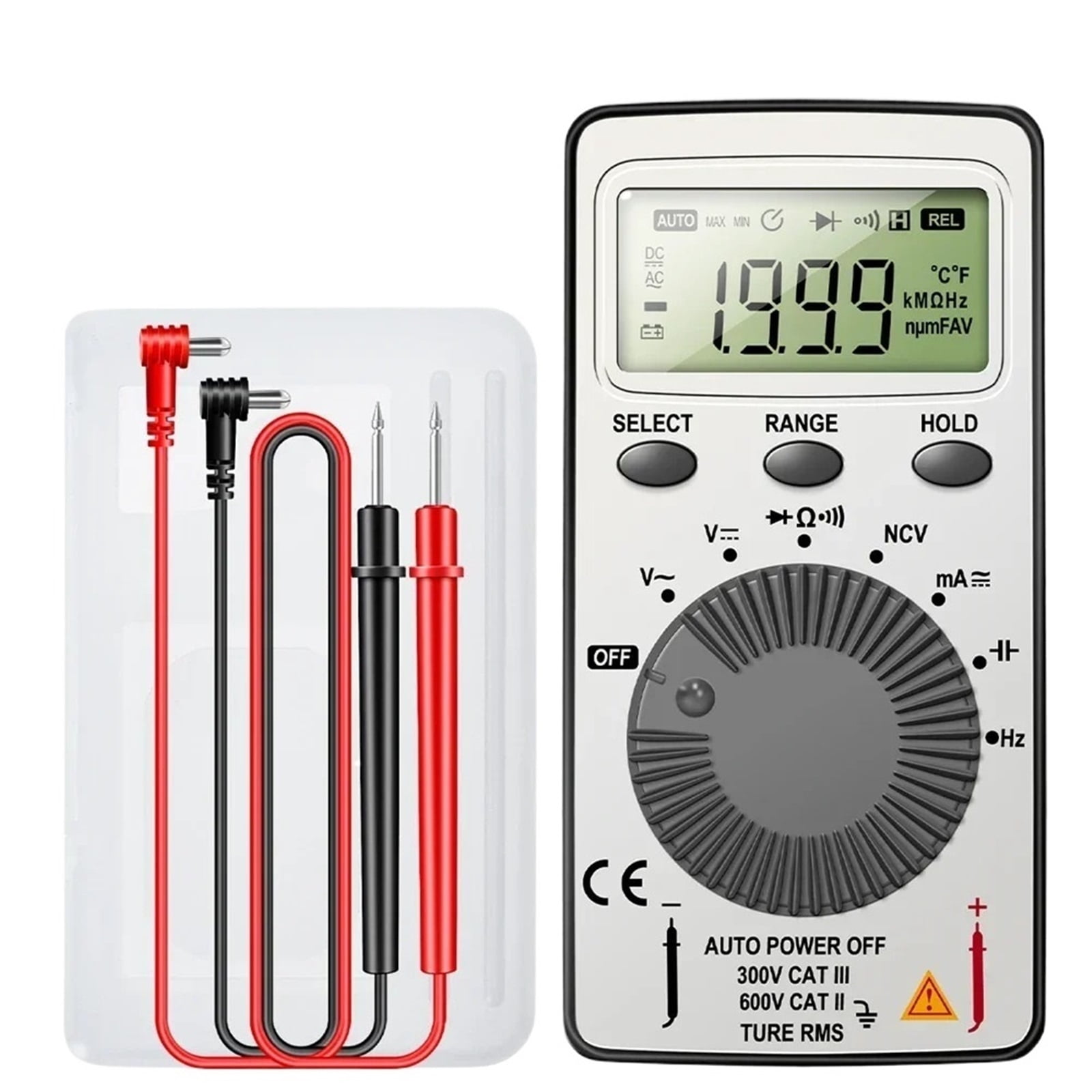 Digital Professional Multimeter 1999 Count AC Voltage NCV Capacitance ...