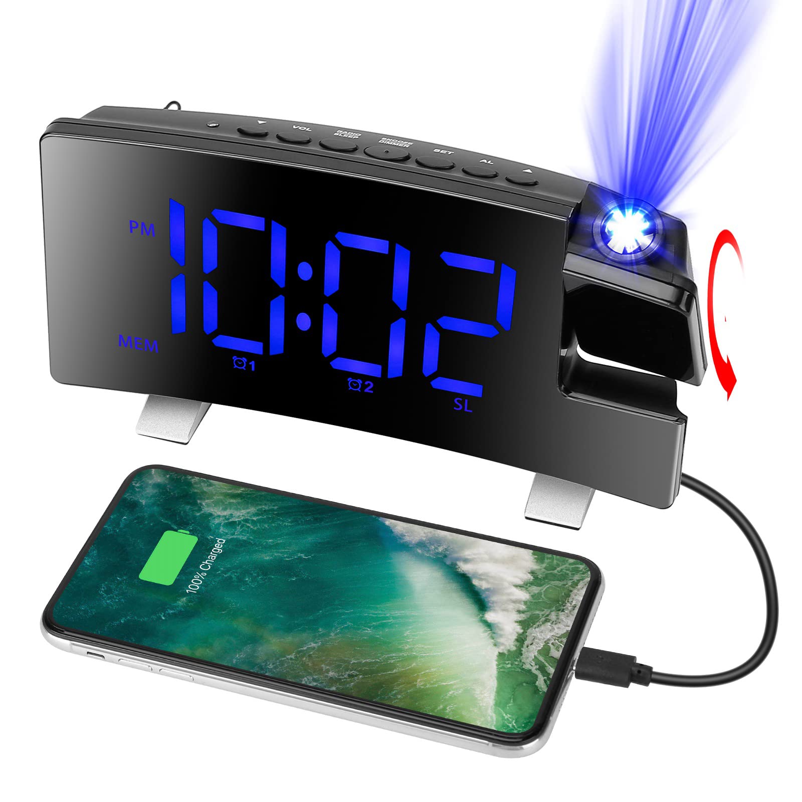 Digital Projection Alarm Clock for Bedrooms, Loud Alarm Clock for Heavy ...