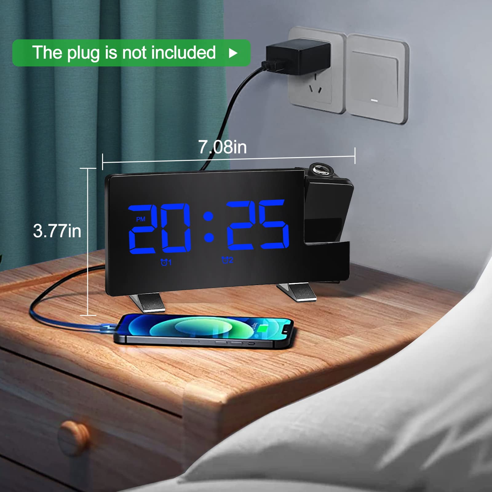 Digital Projection Alarm Clock for Bedrooms, Loud Alarm Clock for Heavy ...