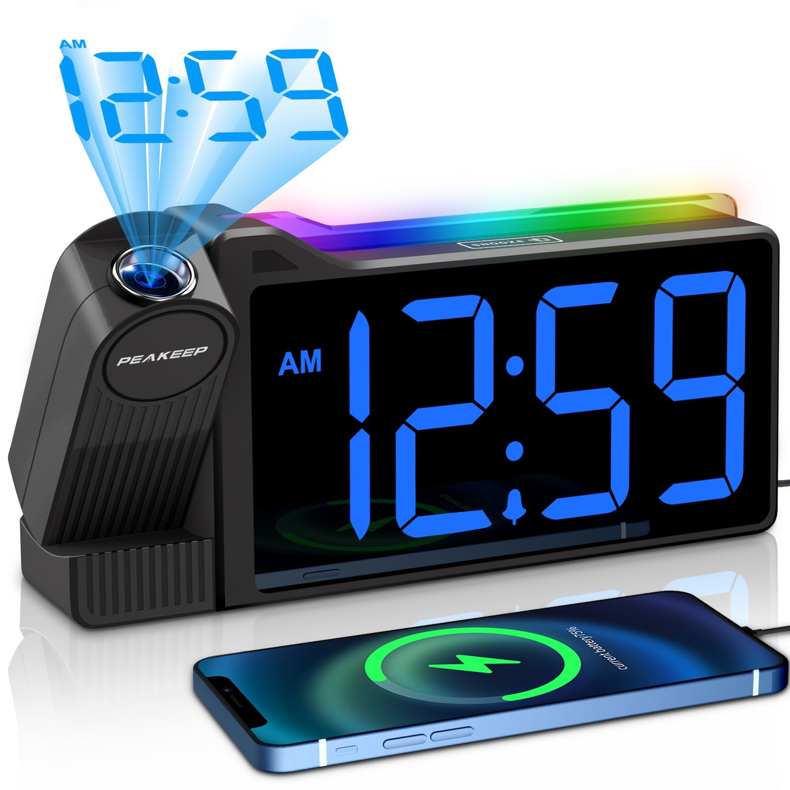 Digital Projection Alarm Clock with Ceiling Display, 180° Rotation ...