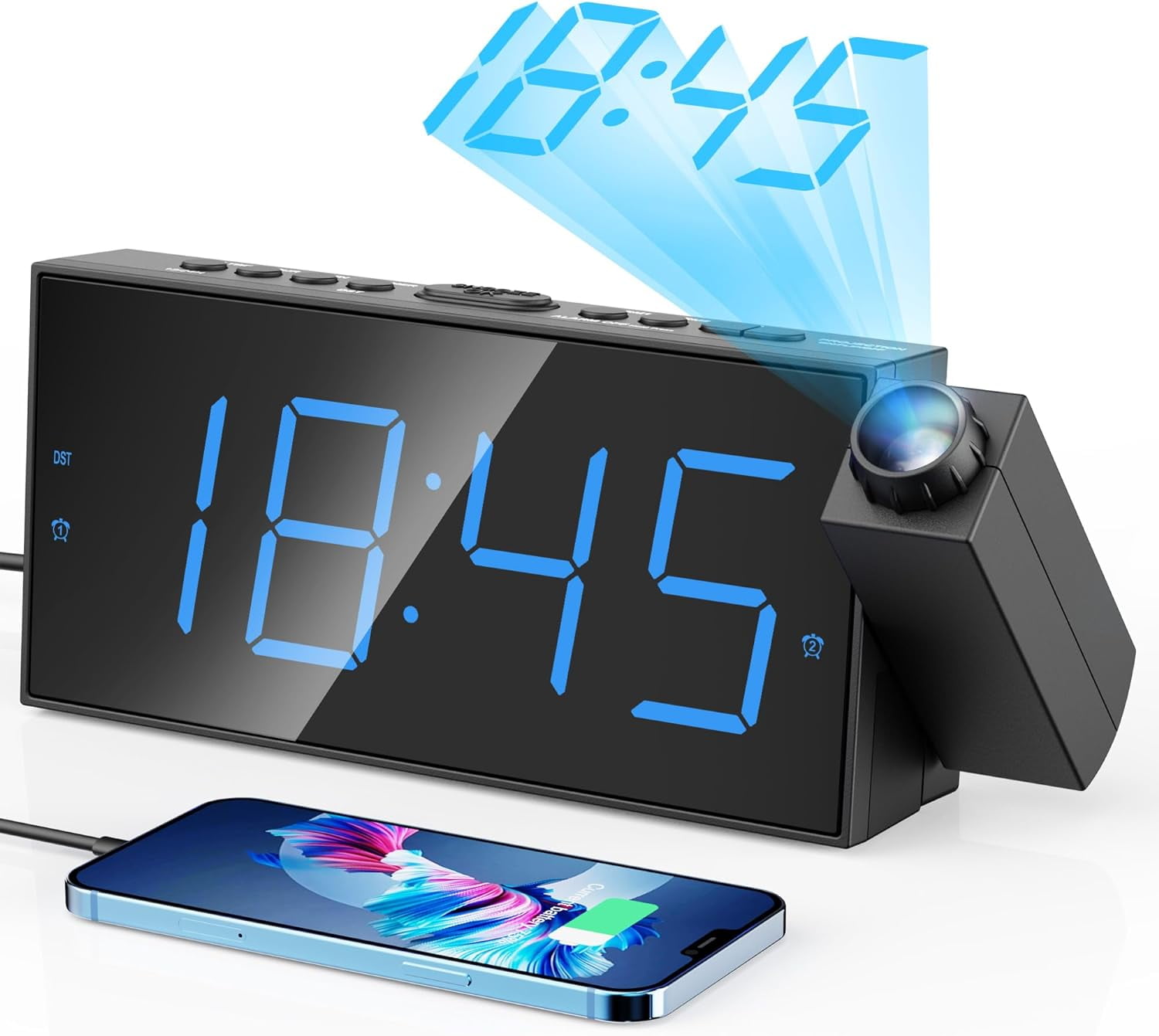 Digital Projection Alarm Clocks for Bedrooms - Large LED Display 180 ...