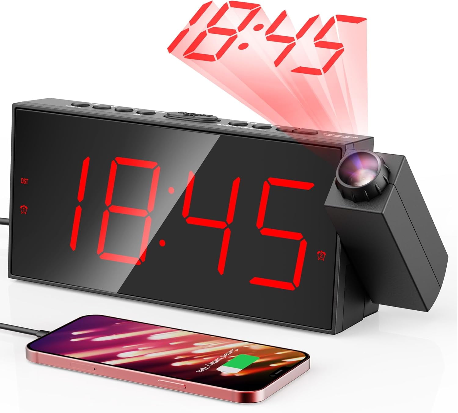 Digital Projection Alarm Clocks for Bedrooms - Large LED Display, 180 ...