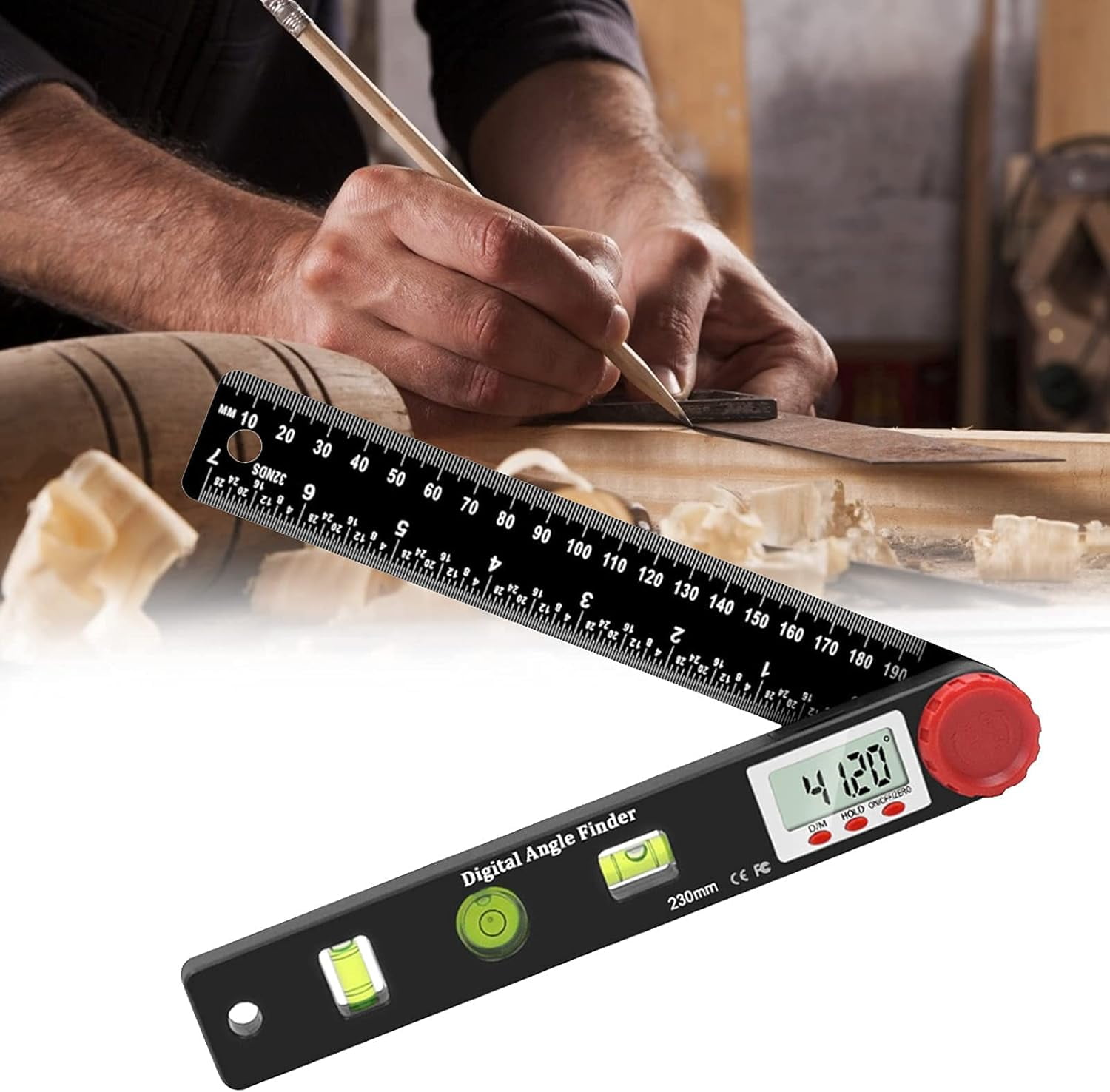 Digital Protractor, 4-in-1 Multifunctional Bevel Ruler, 0°~360° Digital ...