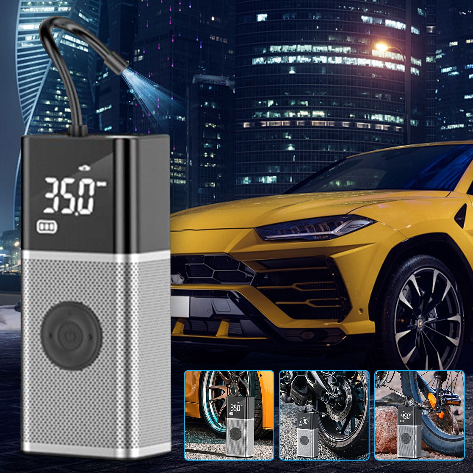 Digital Pump Compressor, 150 PSI Pressure Display, LED Lights, Portable ...