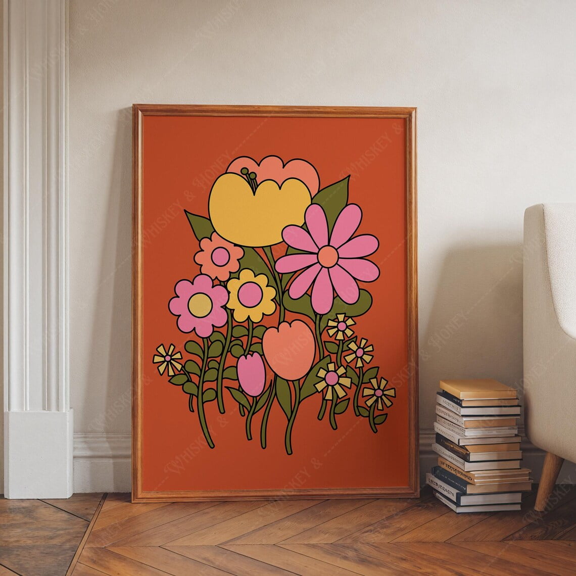 Digital, Retro Flowers Art Print, Vintage Art, Retro Wall Art, Trendy ...