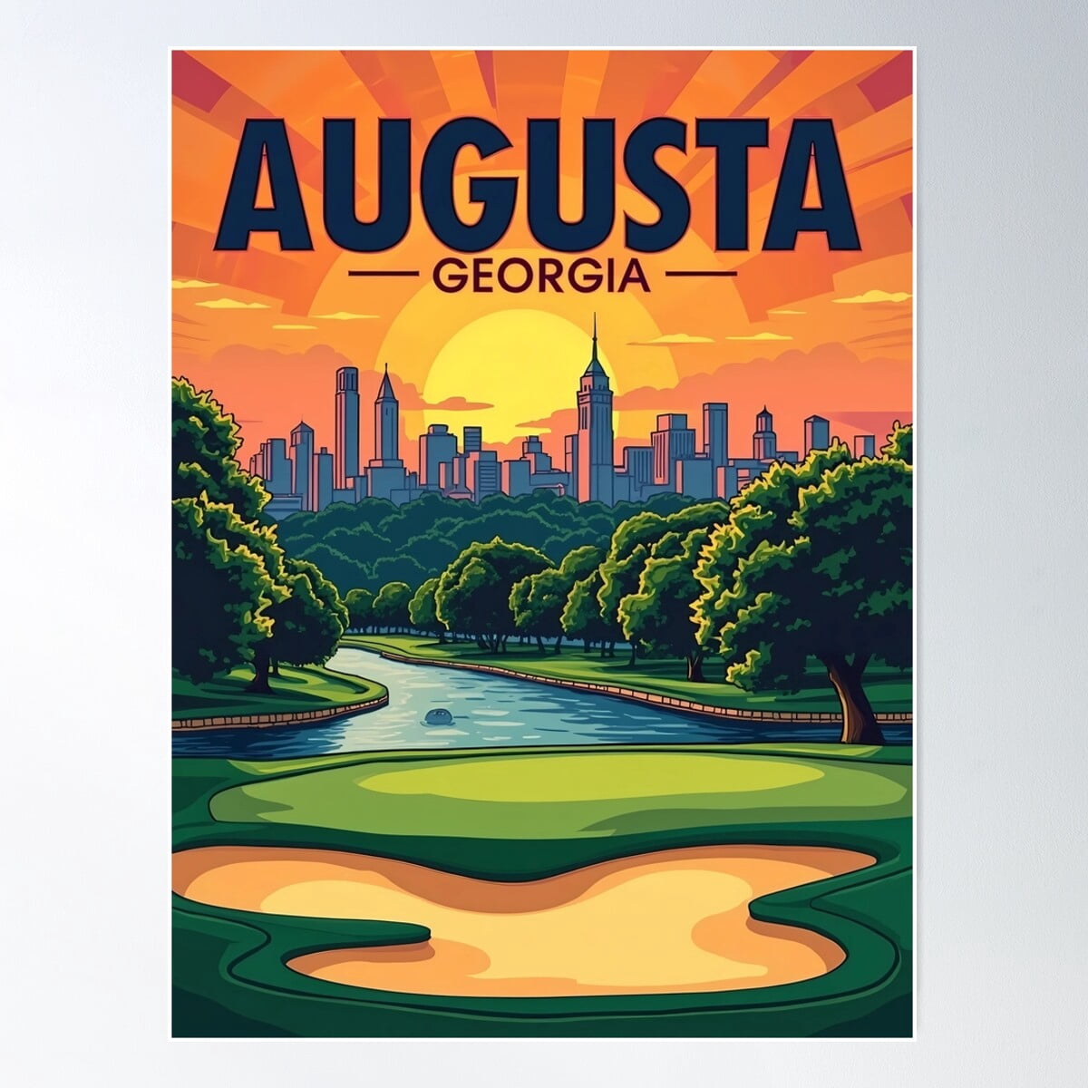 Digital Retro Pop Art Poster Of Augusta, Georgia | Vibrant Cityscape ...