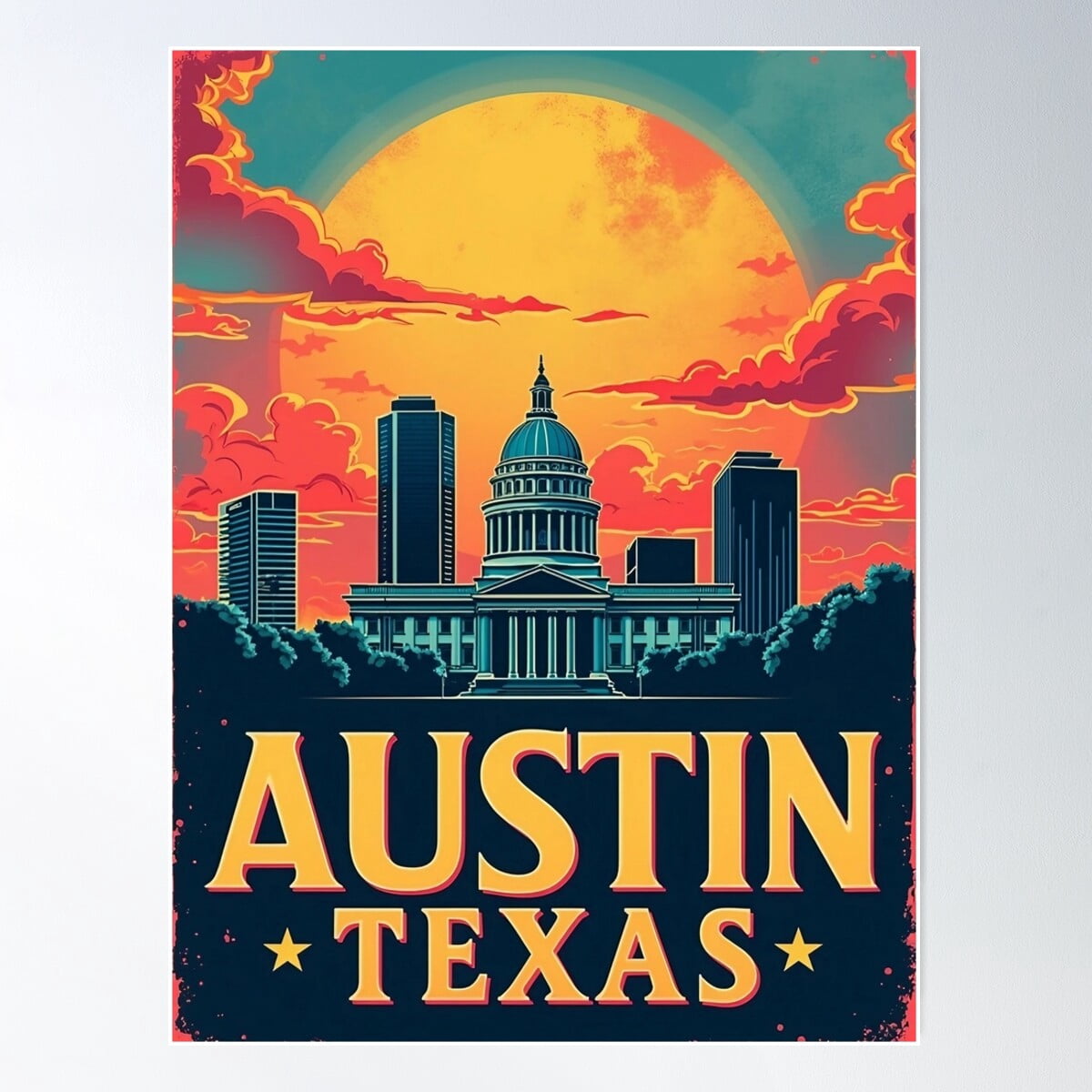 Digital Retro Pop Art Poster Of Austin, Texas | Vibrant Cityscape ...