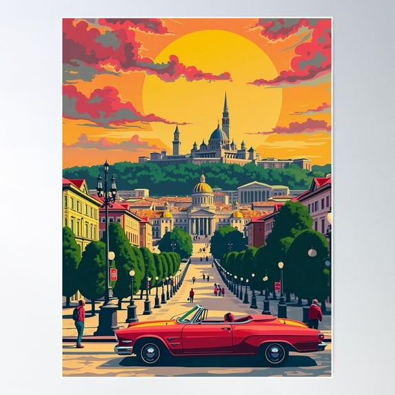 Digital Retro Pop Art Poster Of A European City | Vibrant Cityscape Art ...