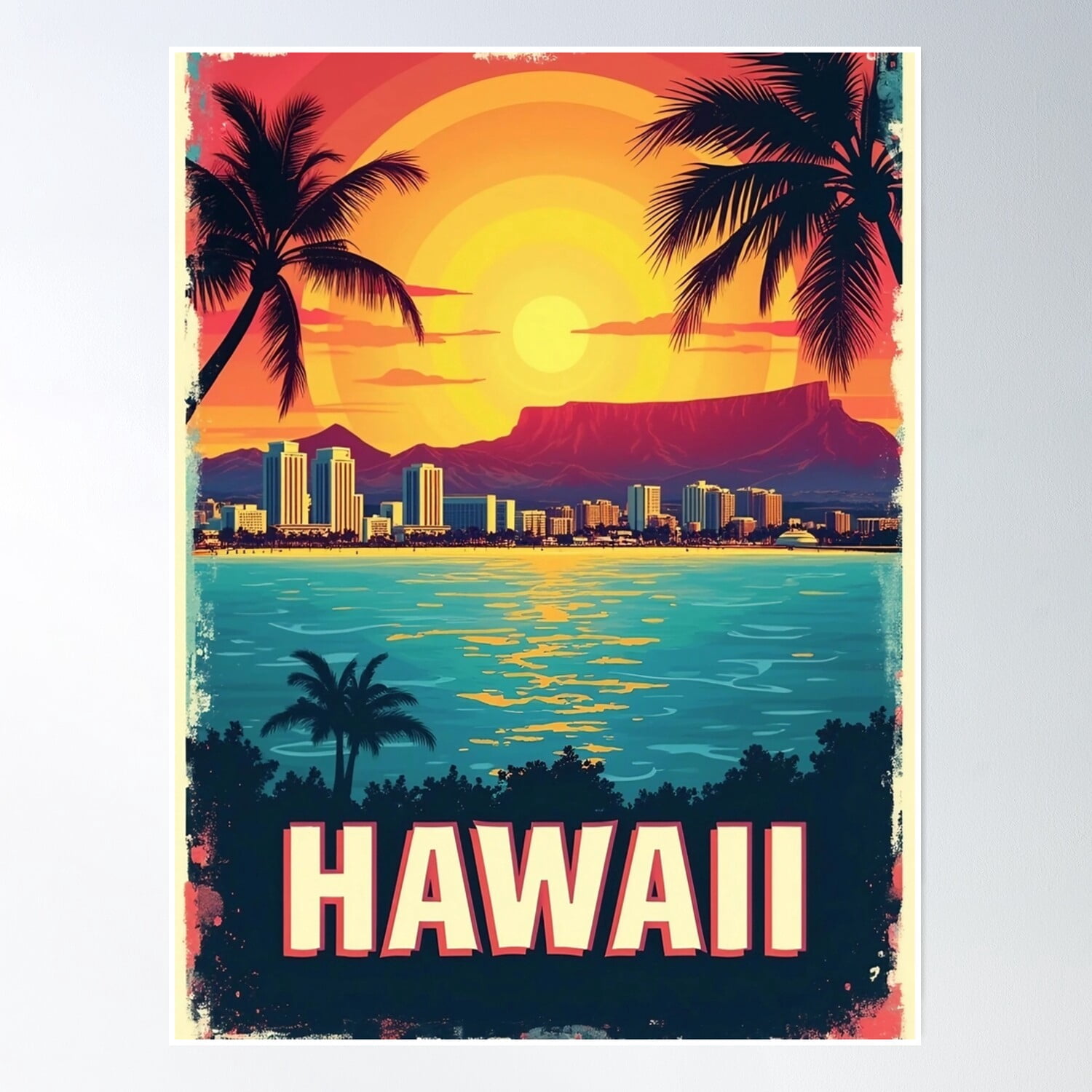 Digital Retro Pop Art Poster Of Hawaii | Vintage Hawaiian Design ...