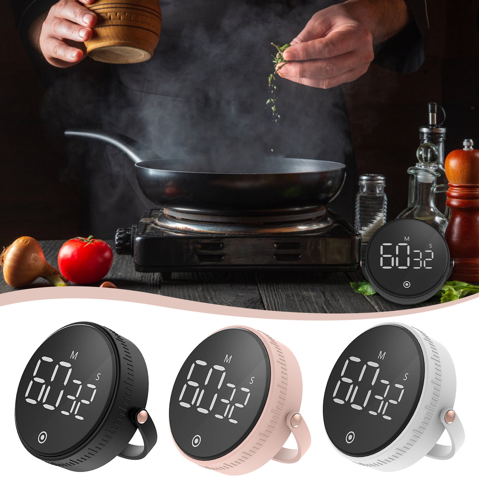 Digital Rotary Kitchen Timer, Silent Adjustable Timer, 60-minute Countdown, Sleek Design, for ...