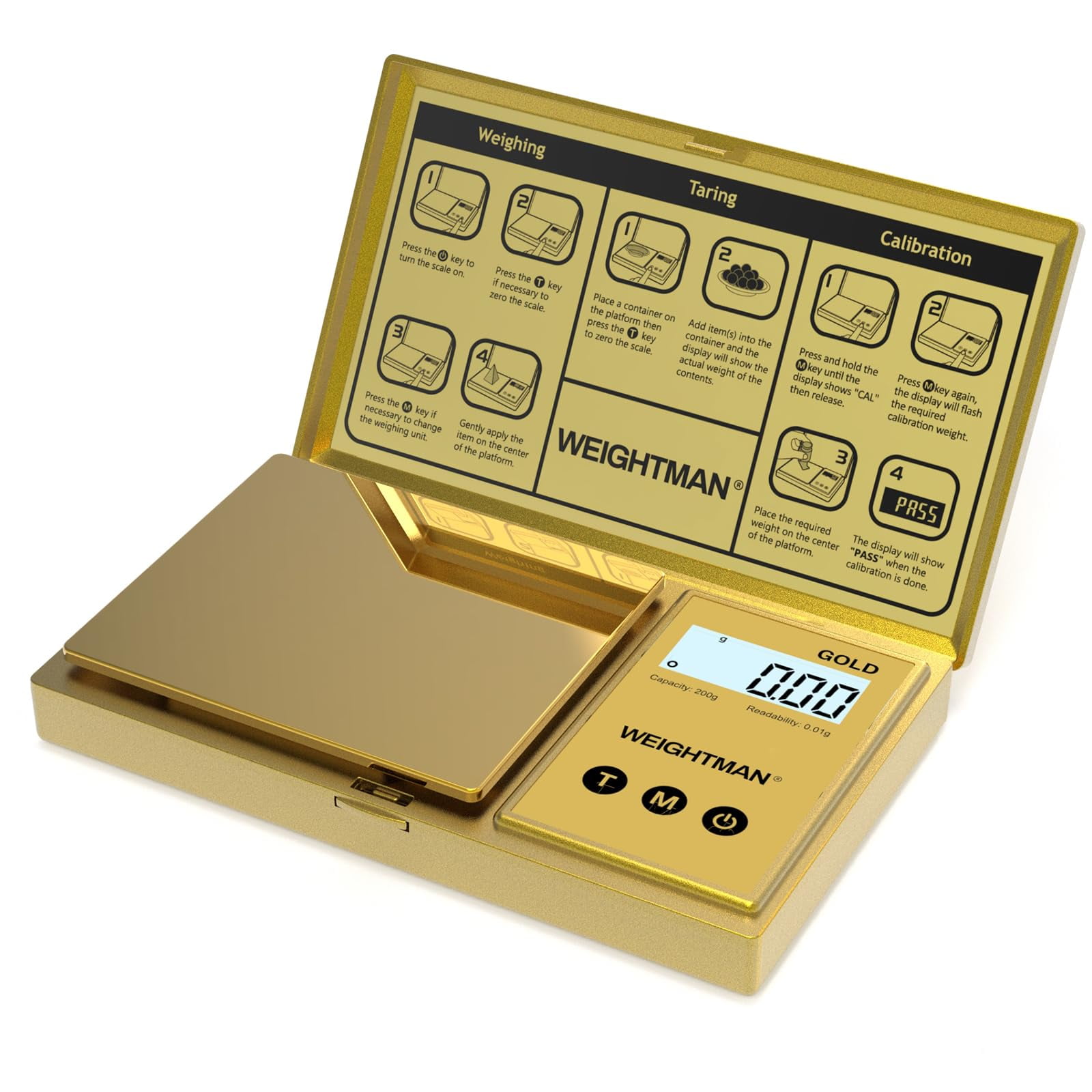 Digital Scale Gram, 200g/0.01g Pocket Scale Gold Titanium Plating, LCD ...