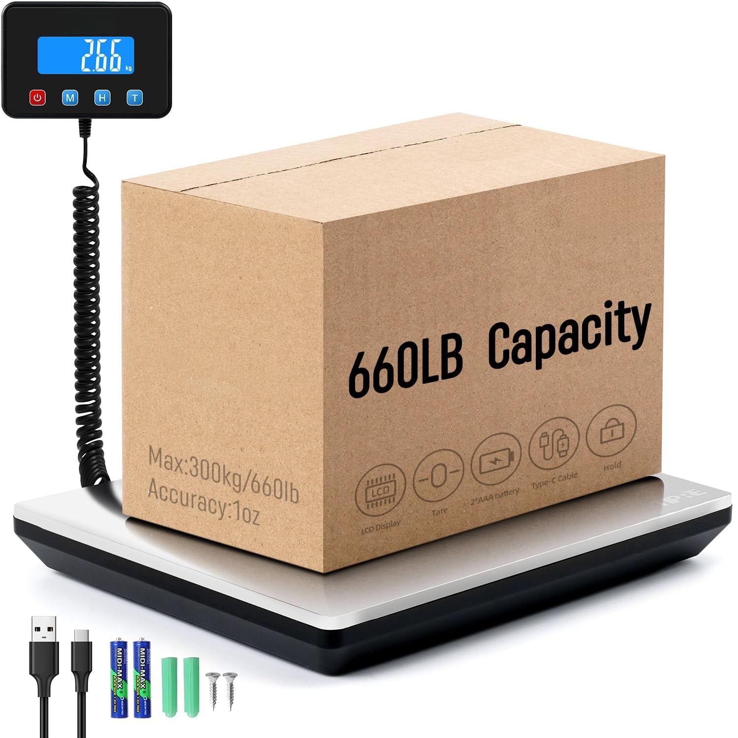 Digital Shipping & Postal Scale, 660 lbs x 1 oz Accuracy, Heavy Duty ...
