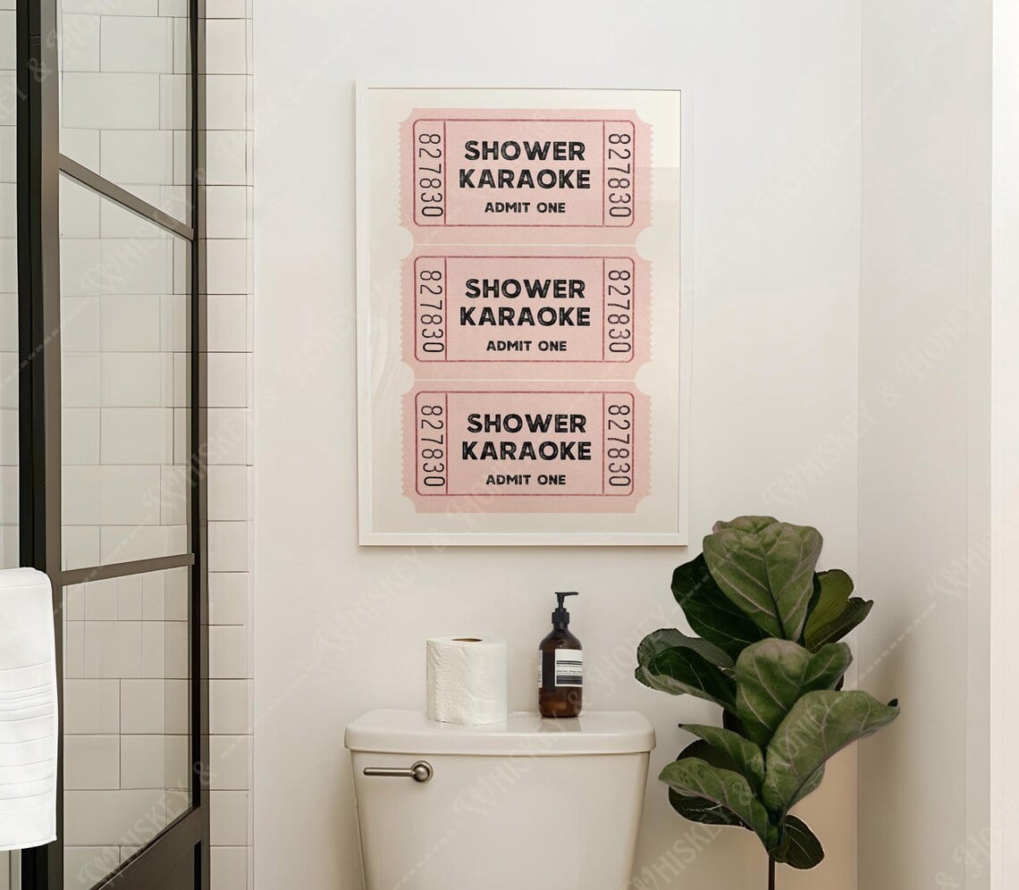 Digital, Shower Karaoke Ticket Art Print, Bathroom Art Print, Ticket ...