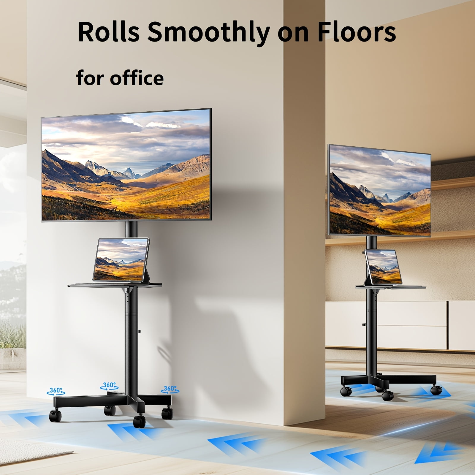 Digital Signage Display Mounts Mobile TV Cart Stand with Wheels for 23 ...