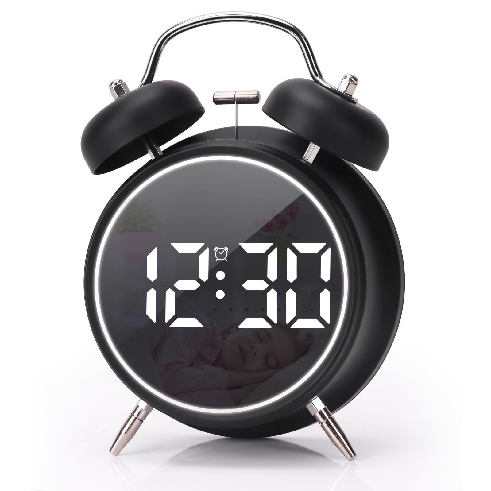 Digital Small Alarm Clock, 4.5 Inch Double Bell Electronic LED Alarm ...
