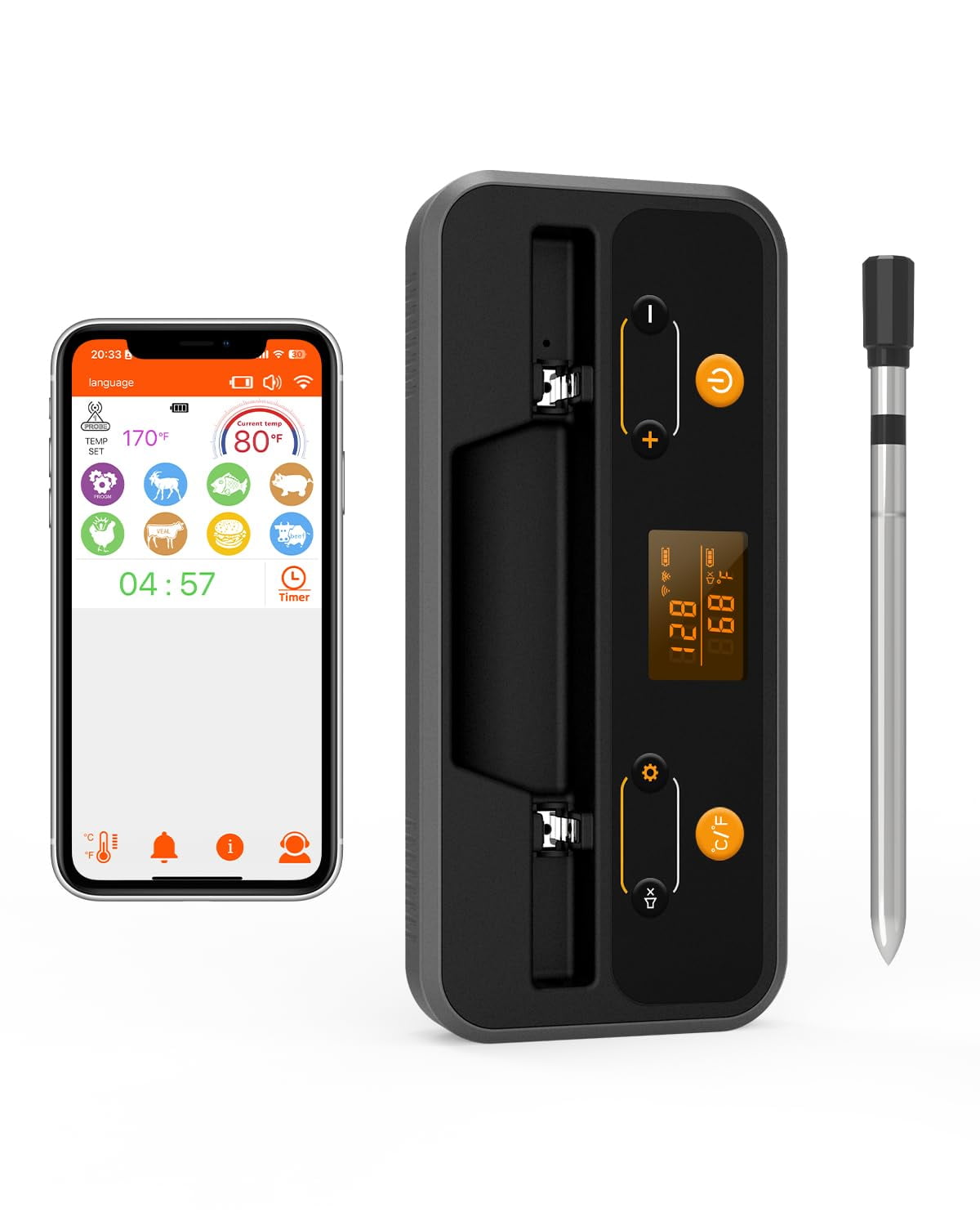 Digital Smart Wireless Meat Thermometer - Bluetooth Food Thermometer ...