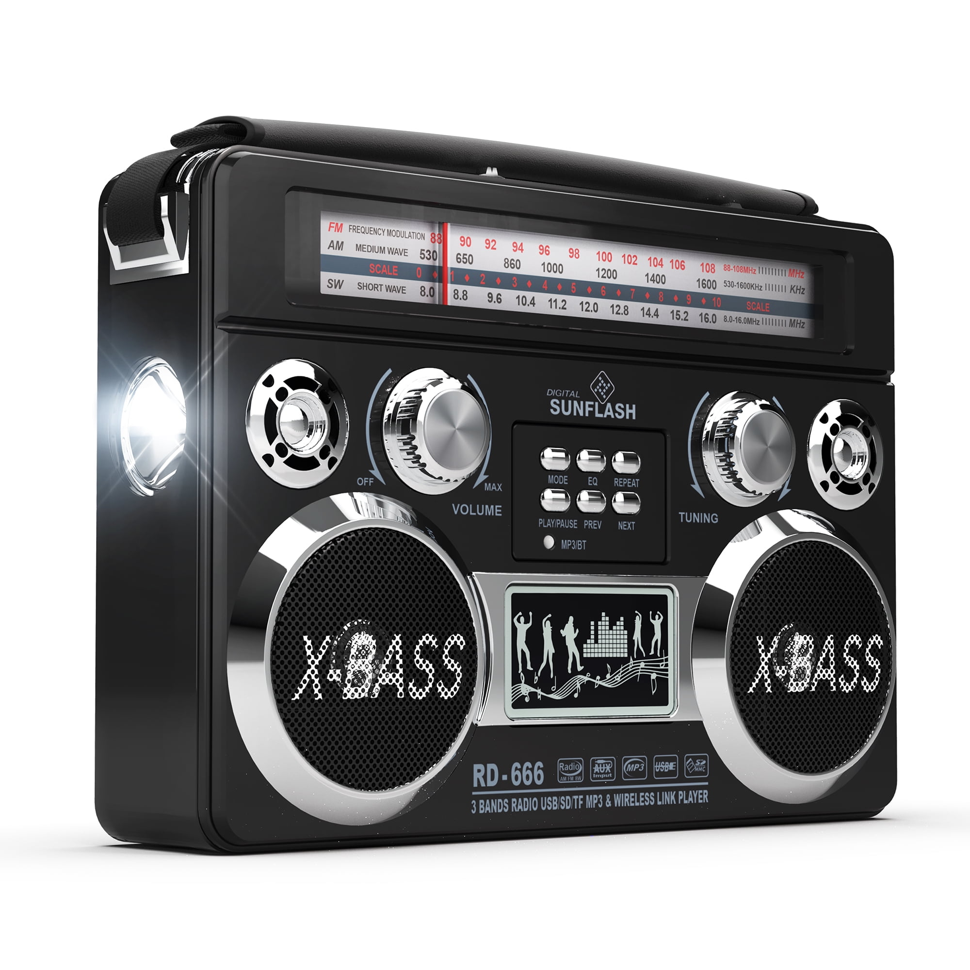 RD-666 Retro AM/FM/SW 3-Band Portable Radio, Rechargeable Battery ...