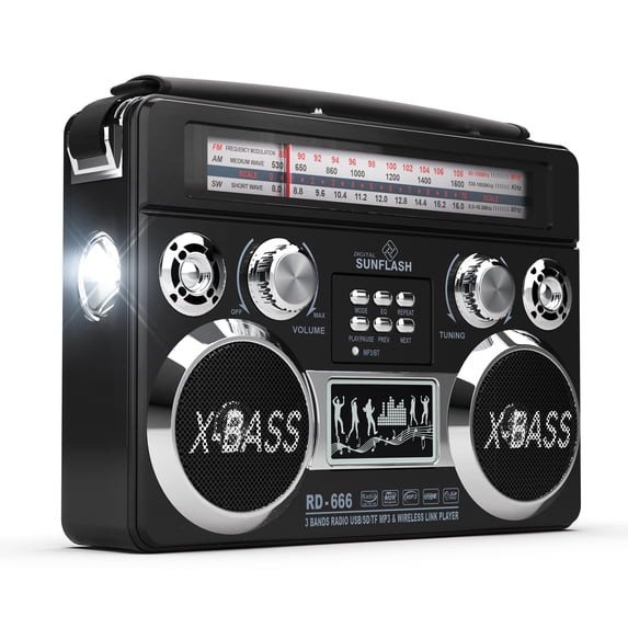 RD-666 Retro AM/FM/SW 3-Band Portable Radio, Rechargeable Battery ...