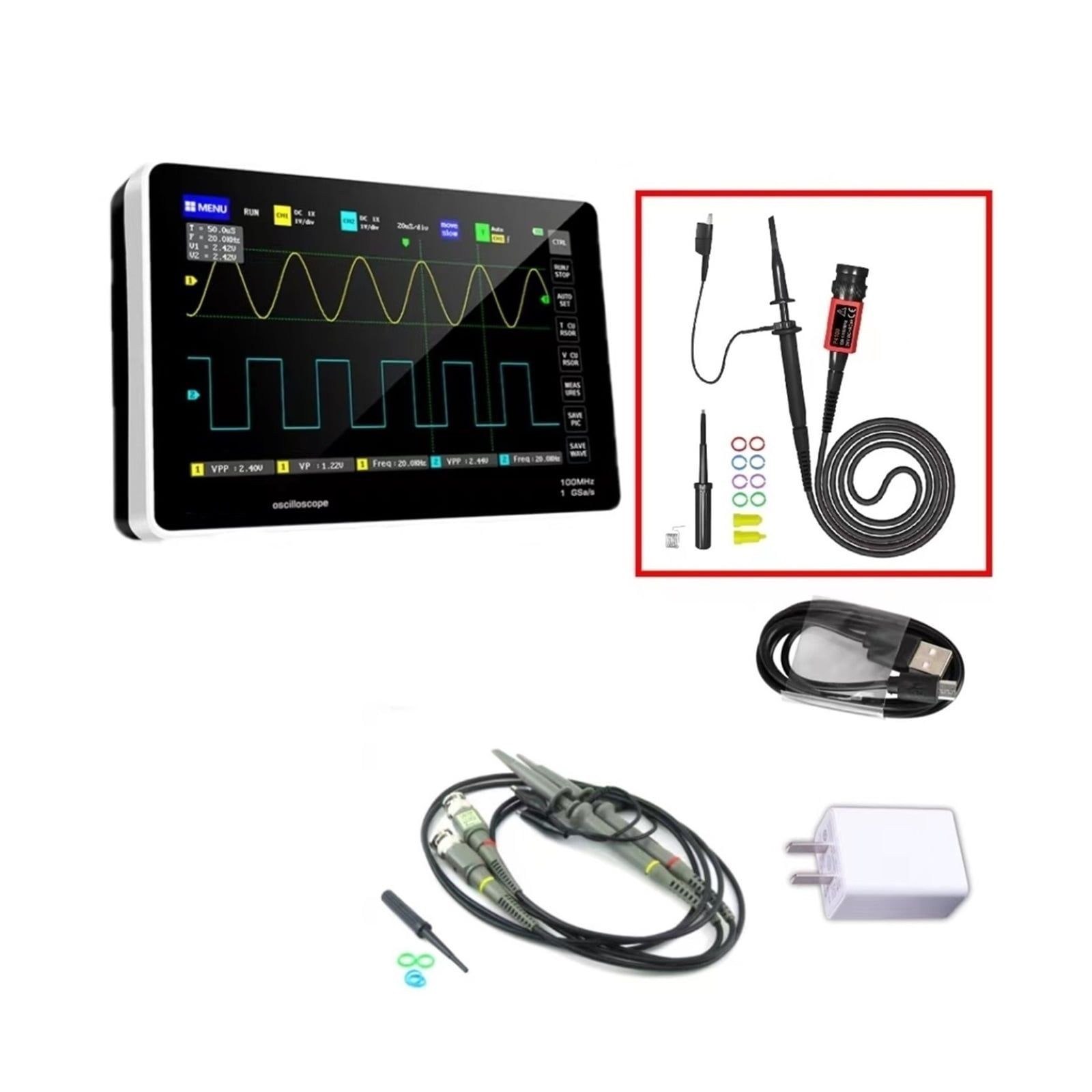 Digital Tablet Oscilloscope Dual Channel 100M Bandwidth 1GS Sampling ...