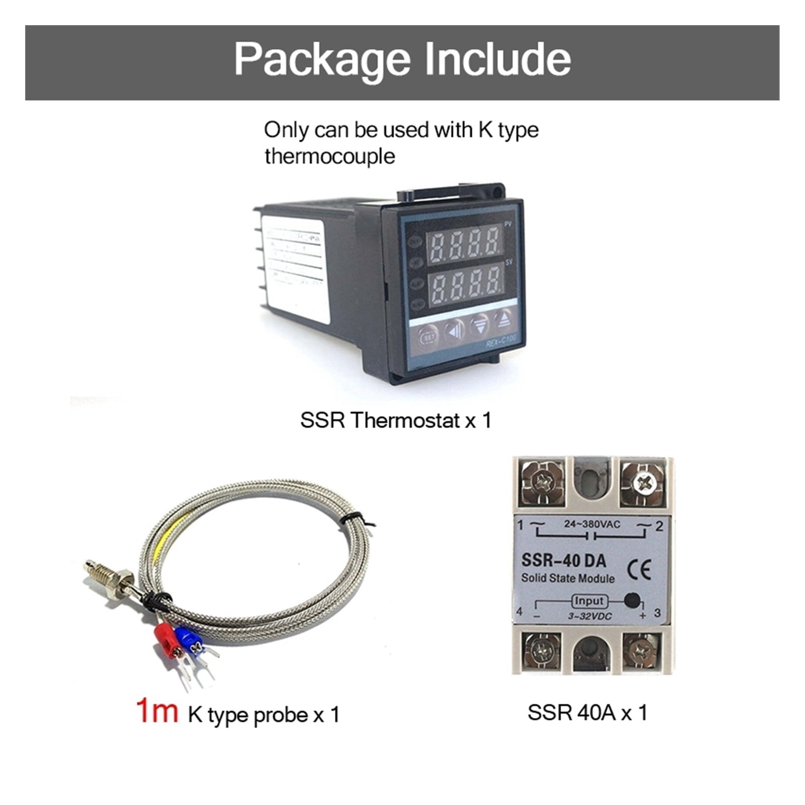 Digital Temperature Controller Relay Output Thermostat Kit + K ...